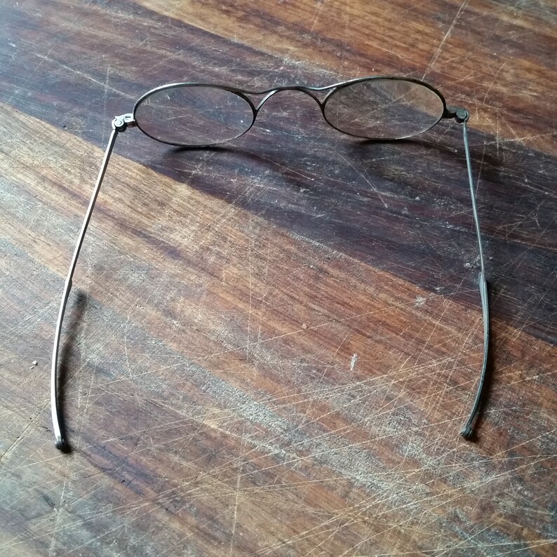 Antique FRENCH READING EYEGLASSES With Hinged Arms, Oval Lenses in ...