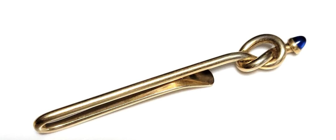 Gold Tone Vintage Krementz Knot Tie Bar With Blue Stone - Etsy