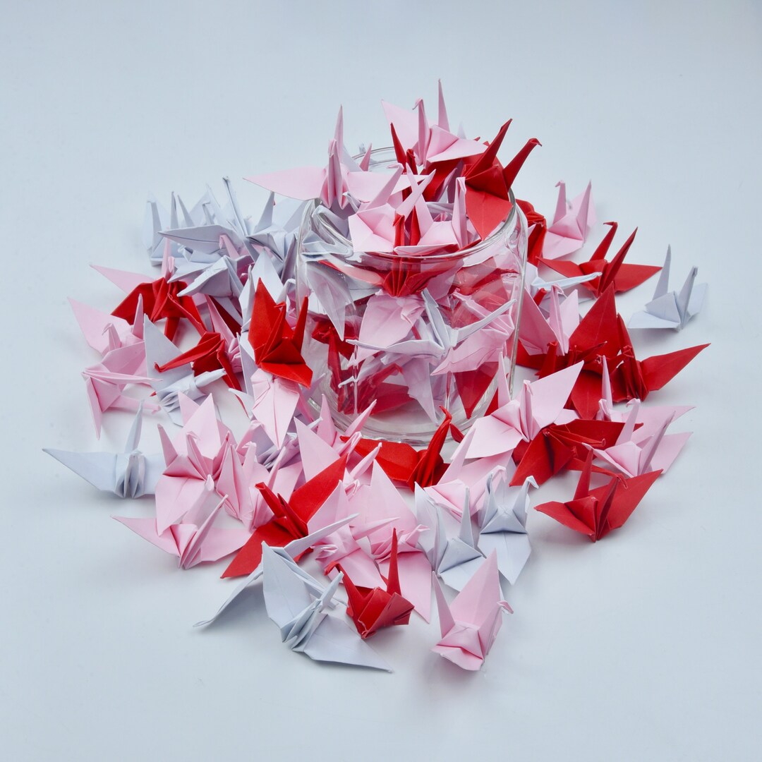 100 Origami Paper Crane Japanese Art Red Pink 3 Inches - Handmade Home ...