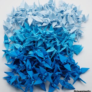 1000 Origami Paper Crane Blue Shade Tone Made of 100 500 Small 1.5x1.5 ...