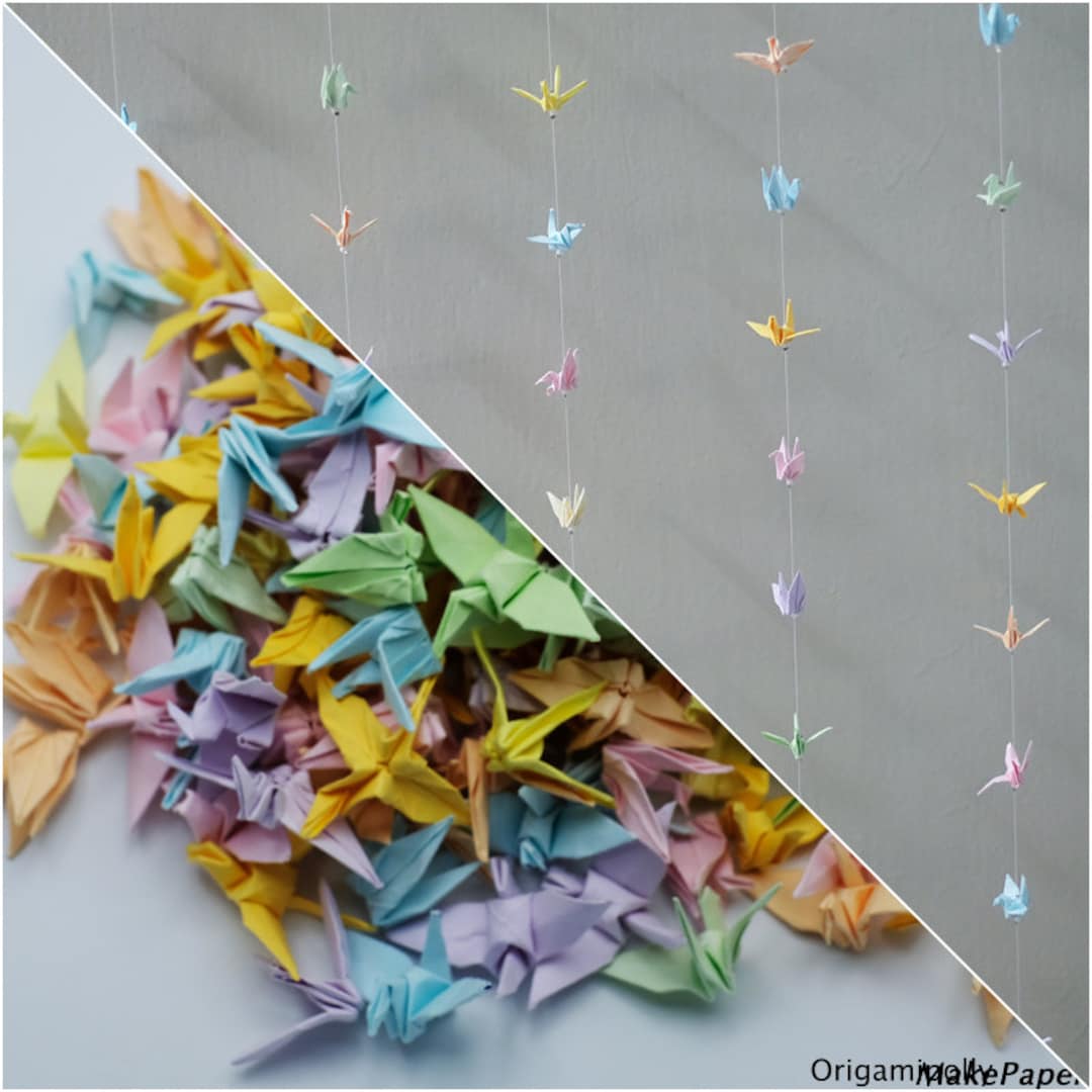 10 String 250 Crane Origami Crane Garland Mixed Coloe Small 1.5 Inch ...