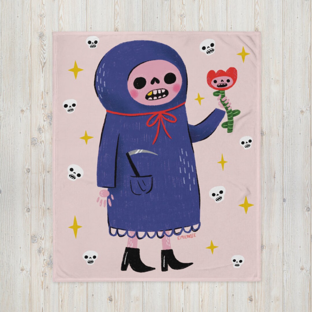 Cute Death Grim Reaper Soft Throw Blanket, Kawaii Grim Reaper Throw ...
