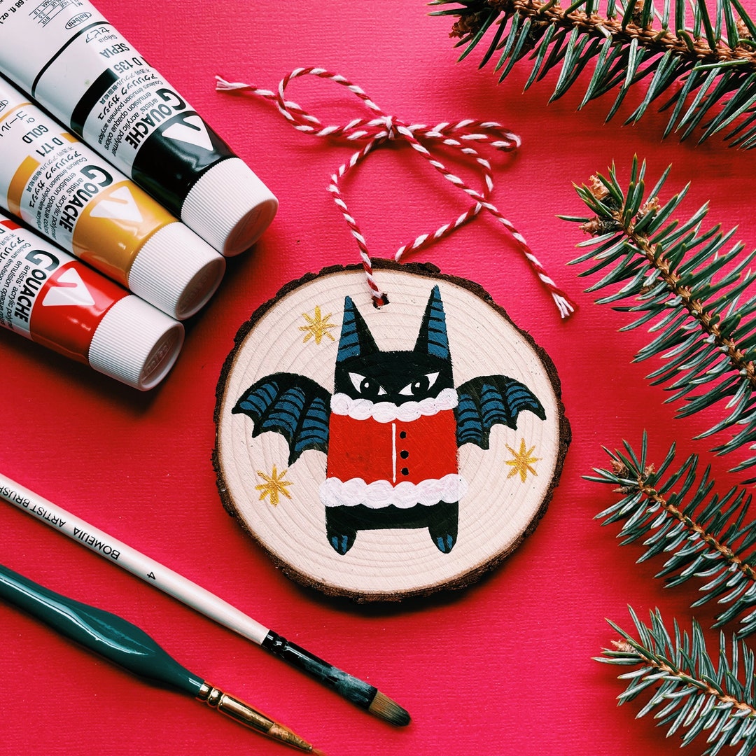 Santa Bat Hand Painted Christmas Ornament - Etsy