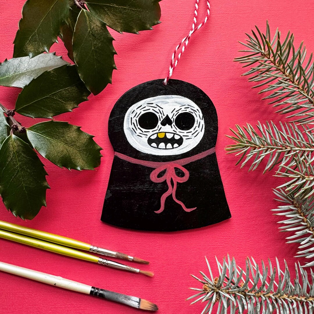 Grim Reaper Christmas Ornament Handmade Wood 2025 Spooky Monster Decor ...