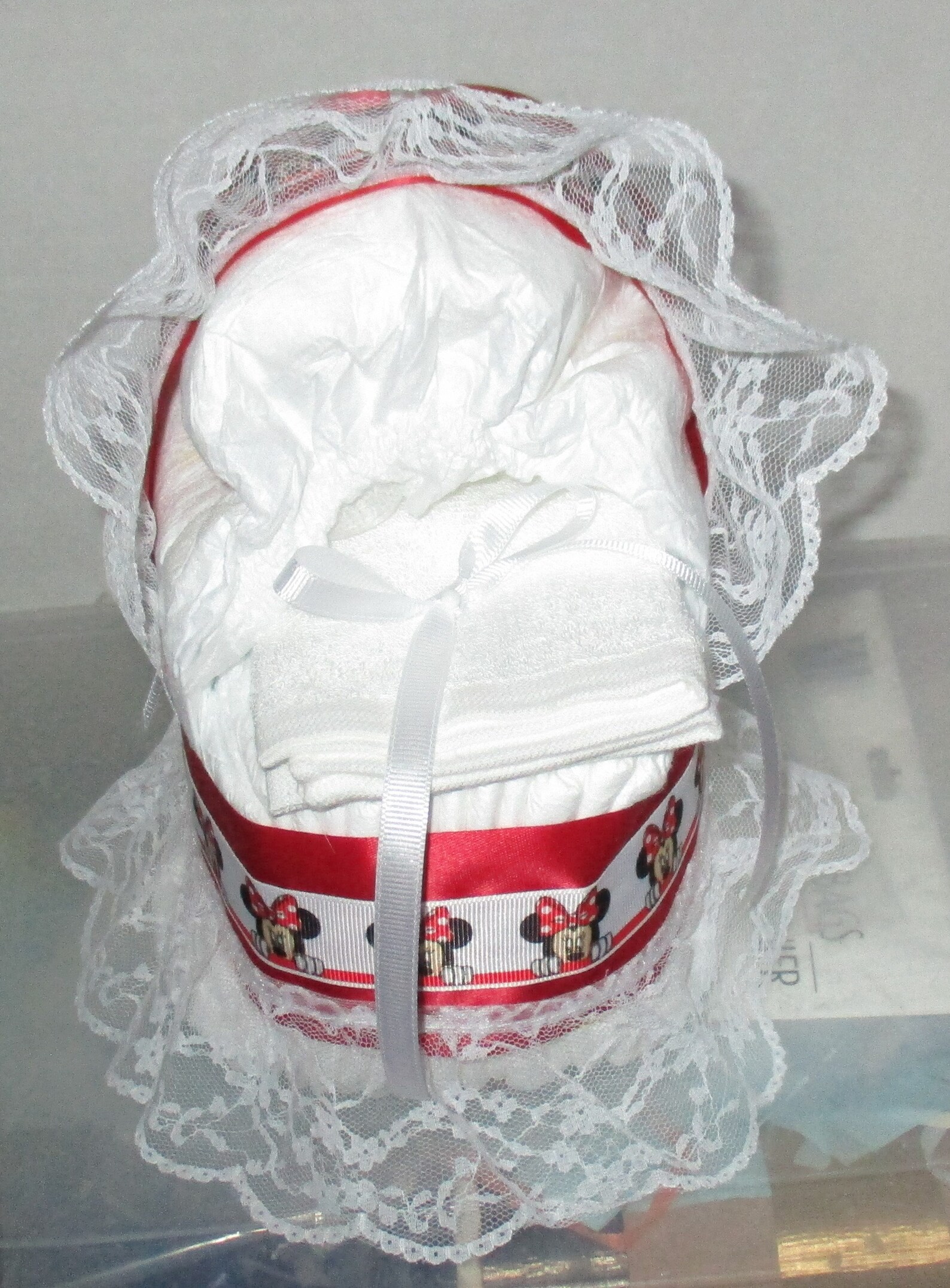 Red Minnie Mouse Mini Bassinet Diaper Cake Baby Shower Gift Centerpiece ...