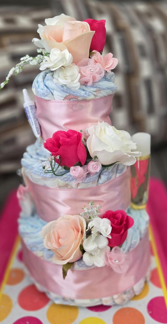 Baby Girl Diaper Shaped Cake Tier Floral Diaper Cake Girls Diaper Cake ...