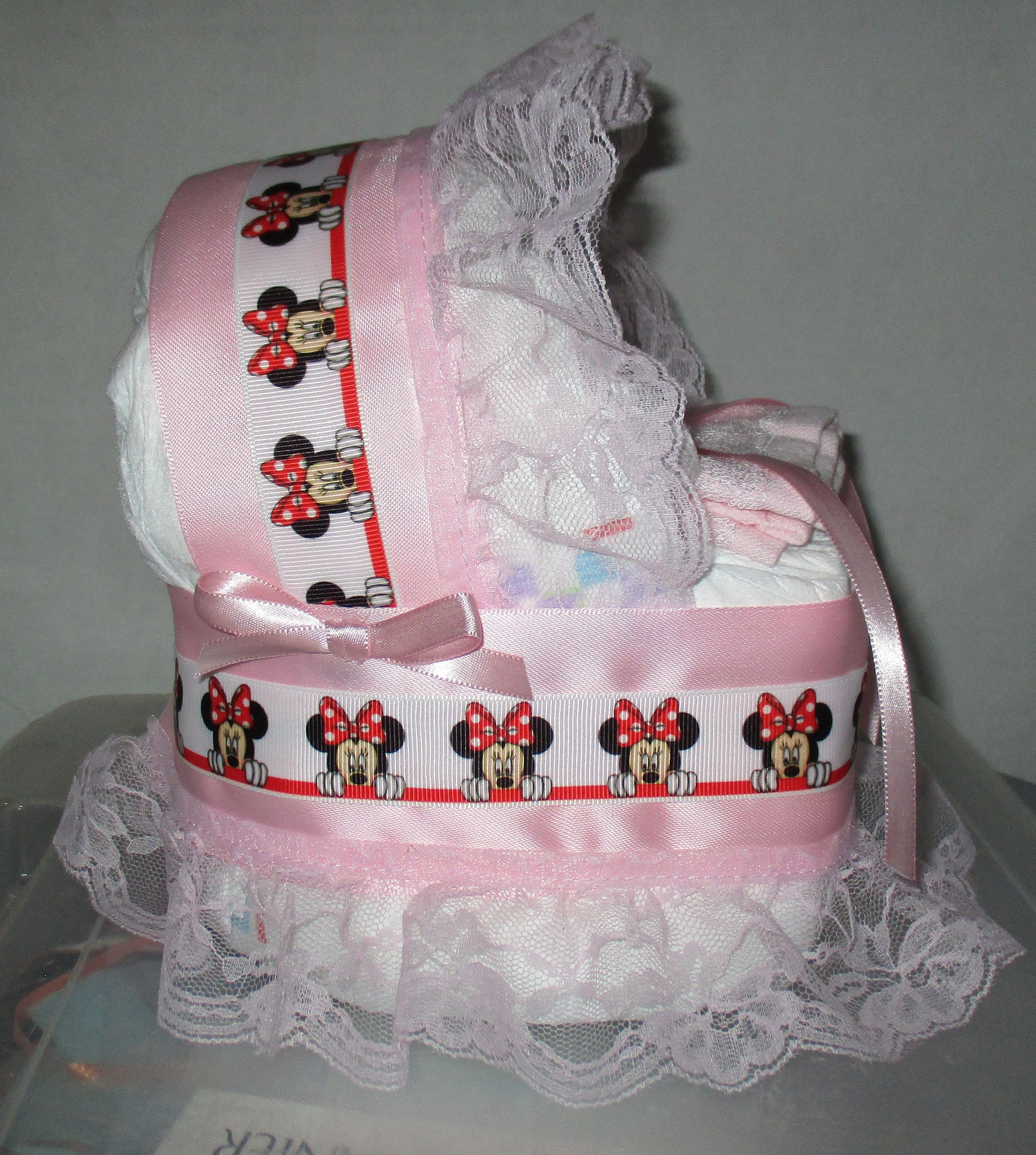Red & Pink Minnie Mouse Mini Bassinet Diaper Cake Baby Shower Gift ...