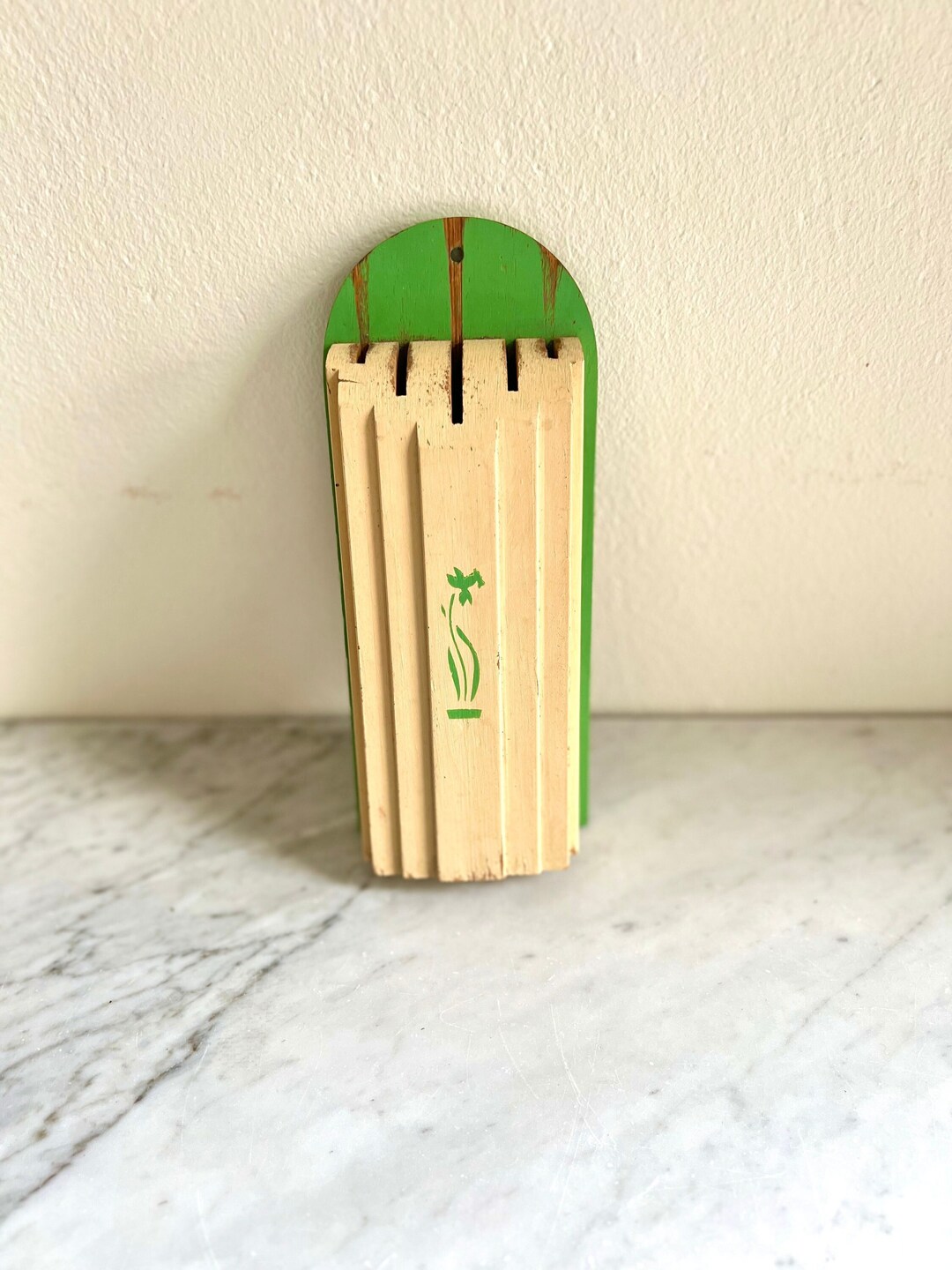 Art Deco Green & Cream Wood Kitchen Knife Holder by Nuwave Wall Mount ...