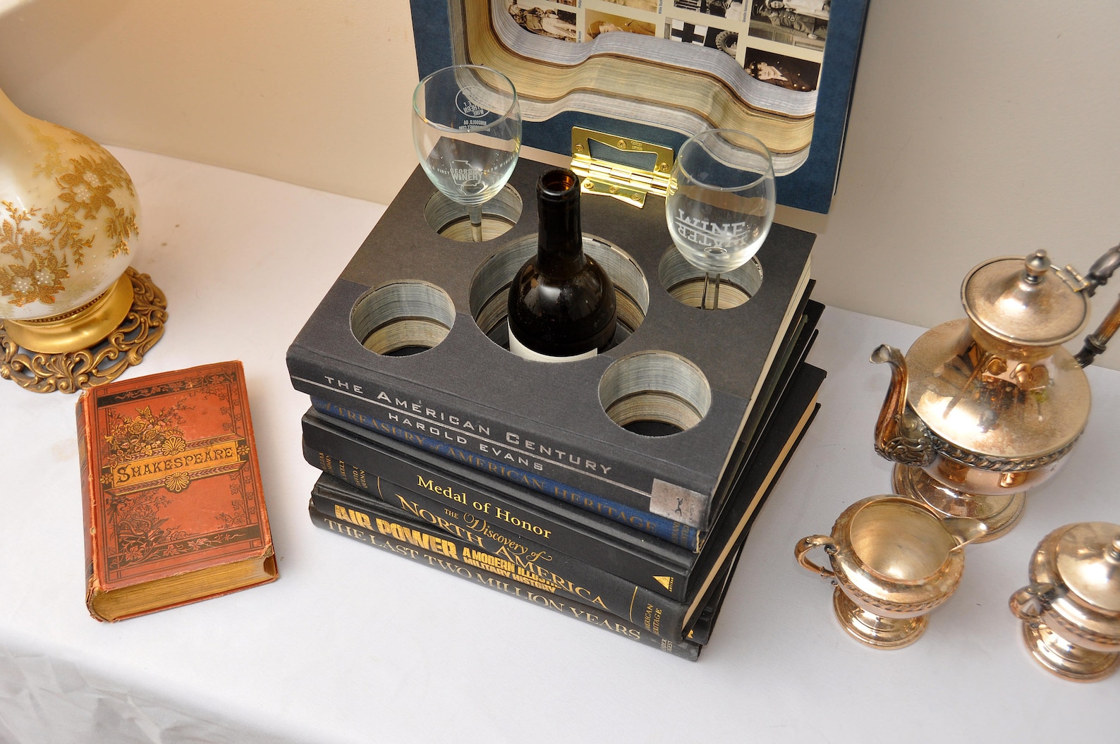 Secret Hidden Book Stack for Wine/liquor Decanter and Glasses - Etsy