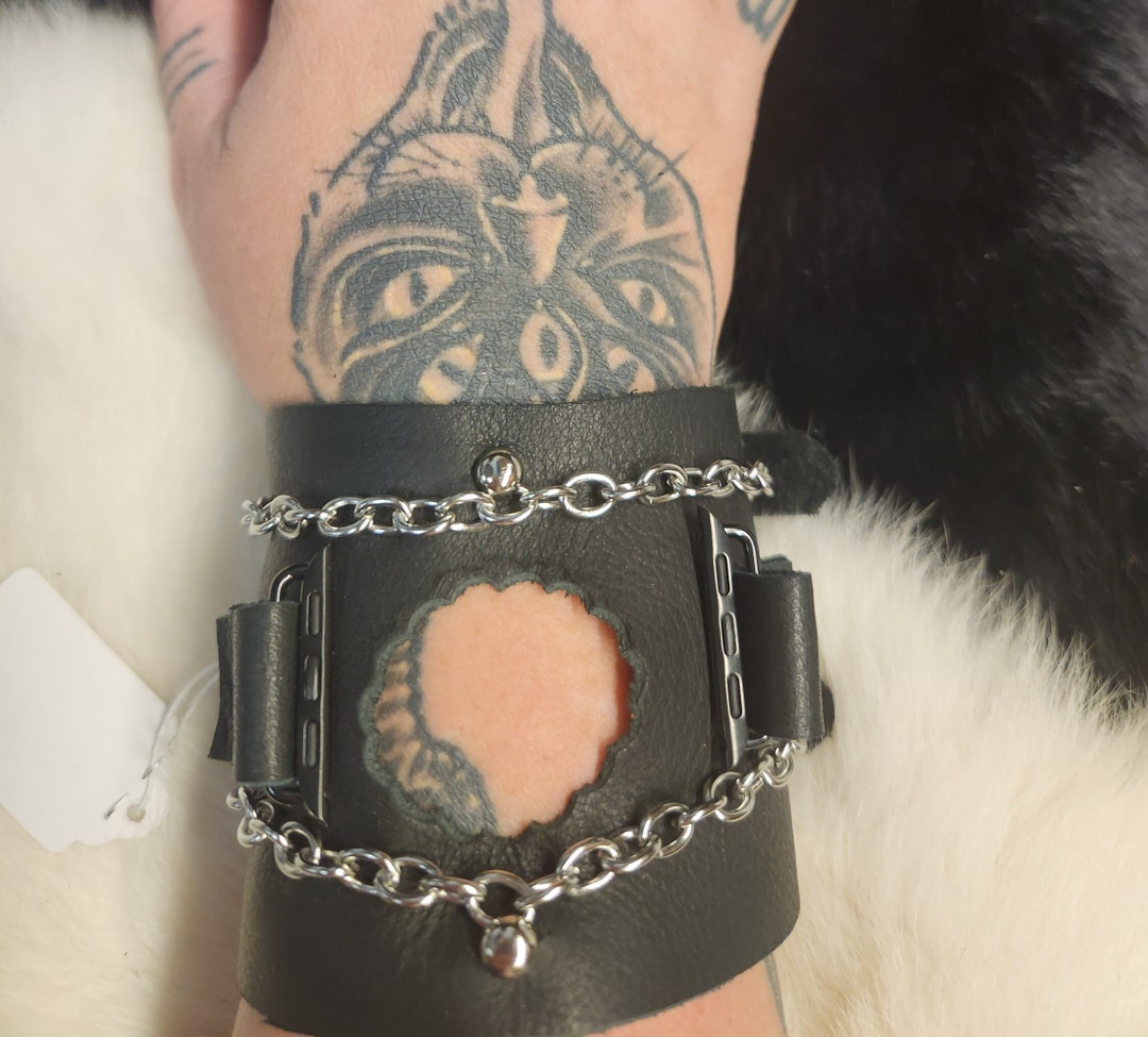 Leather Smart Watch Band With Chain Accent - Etsy