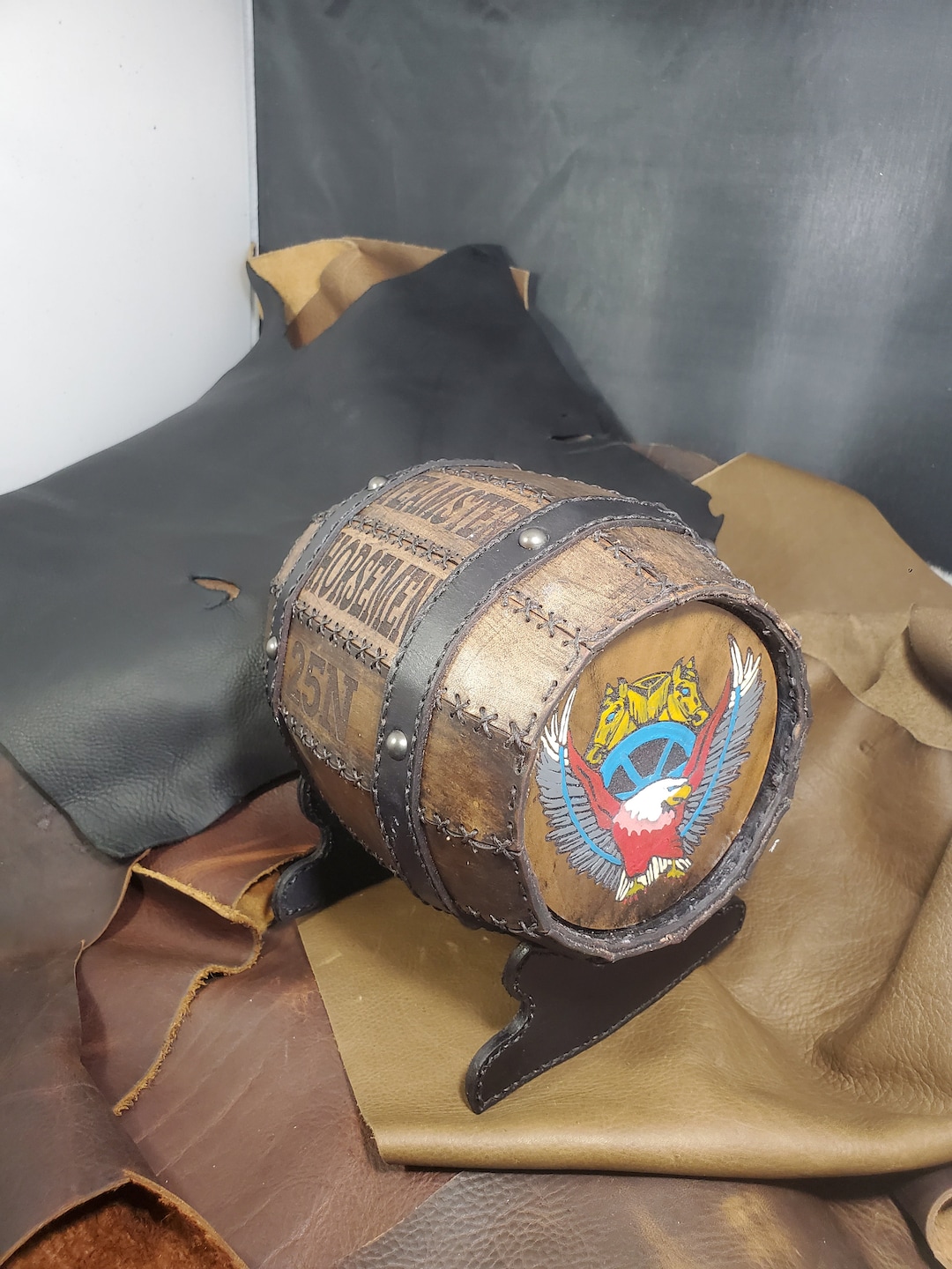 Cowhide Leather Whiskey Booze Barrel Home Bar Mancave Decor - Etsy
