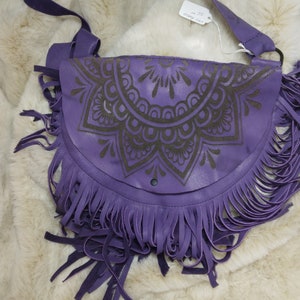 Purple Leather Fringe Purse With Mandala Accent - Etsy