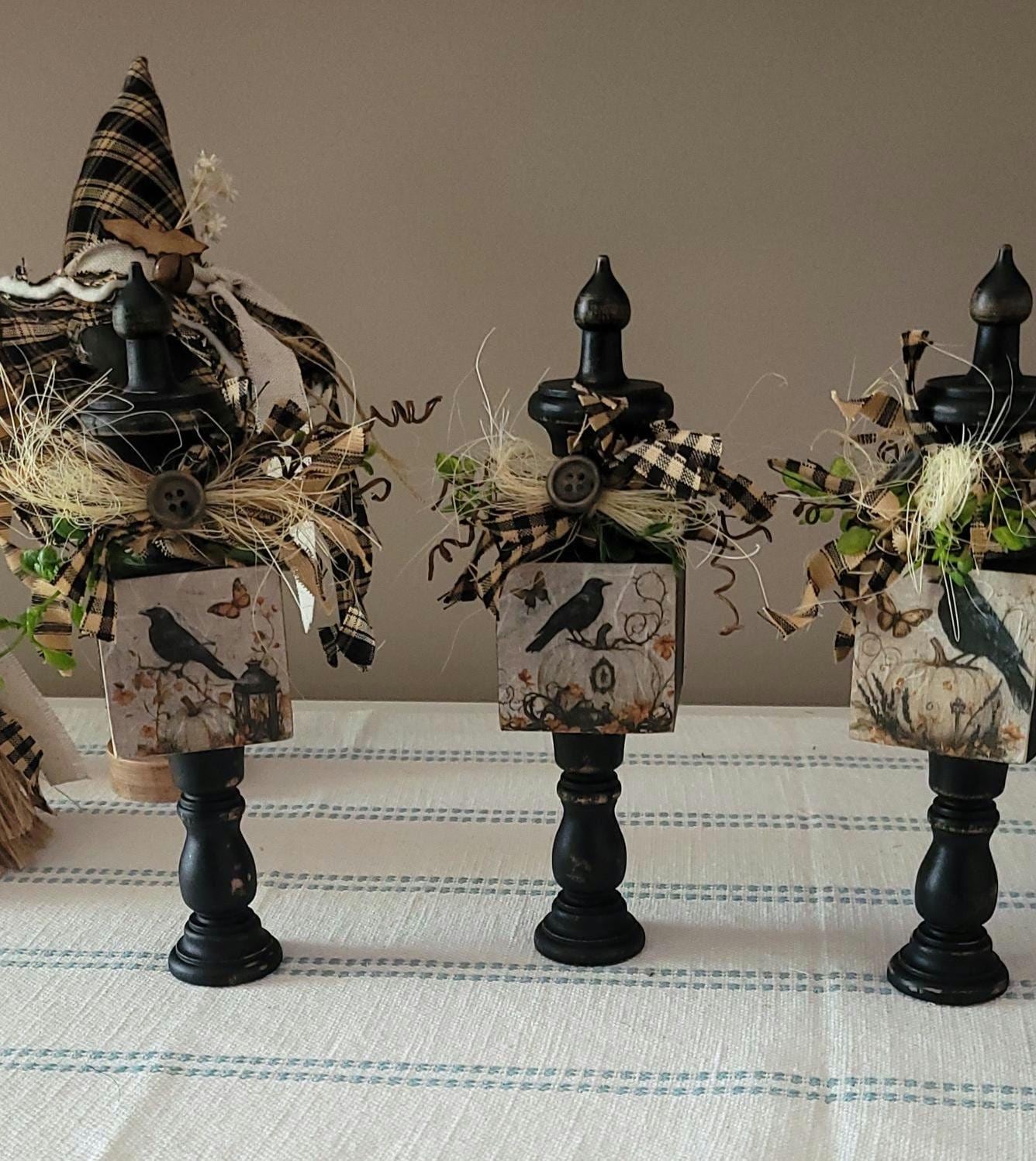 Vintage Halloween Finial Stands - Spooky Chic Mantel Decor - Set of 3 ...