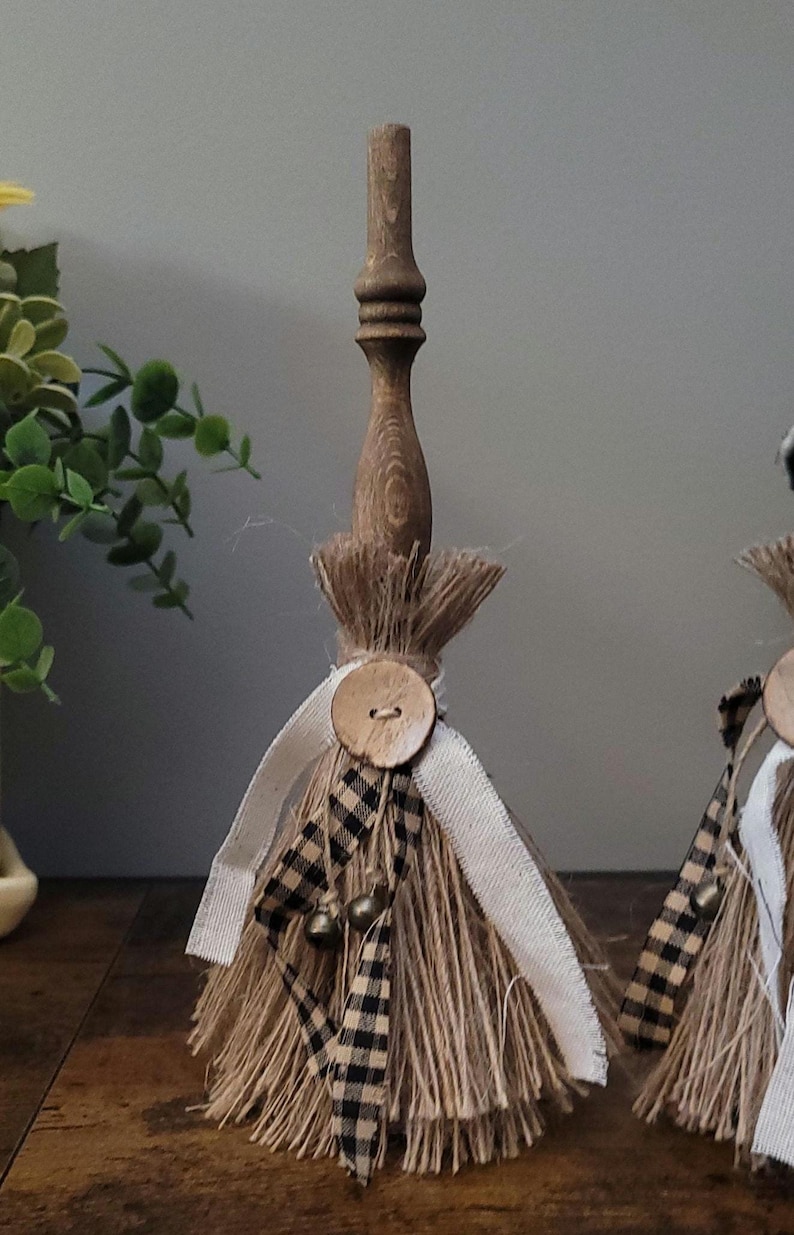 Spooky Chic Witches Broom | Witch Broom on Stand | Homespun Fabric ...