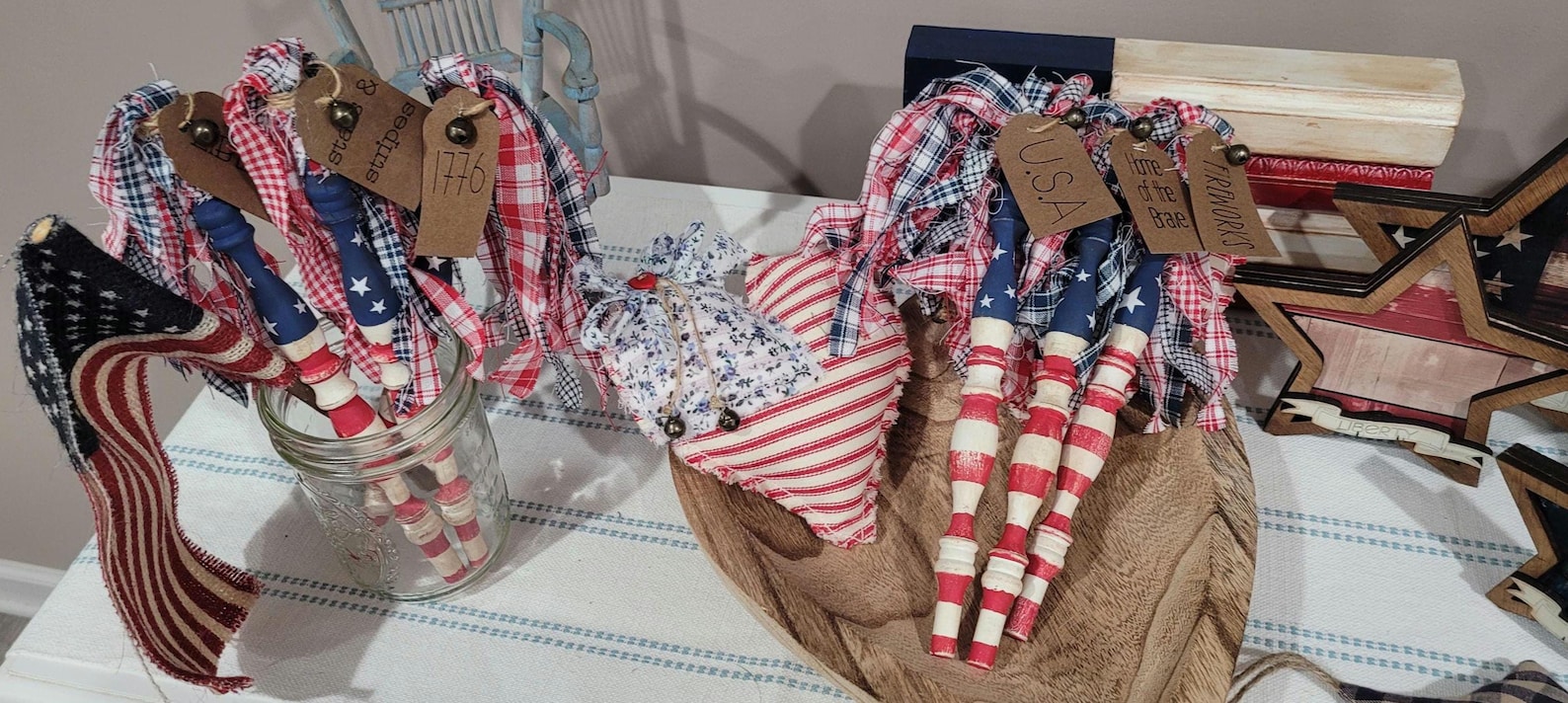 Handcrafted Homespun Fabric Flag Spindle: Rustic Americana Decor - Etsy