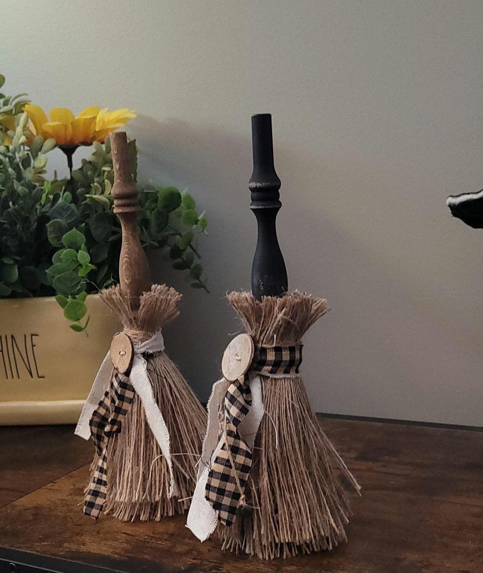 Spooky Chic Witches Broom | Witch Broom on Stand | Homespun Fabric ...