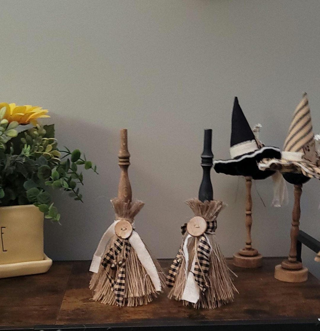 Spooky Chic Witches Broom | Witch Broom on Stand | Homespun Fabric ...