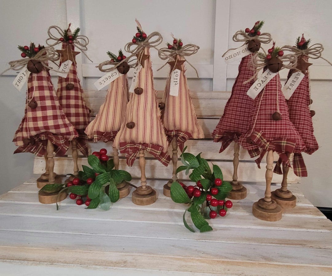 Homespun Fabric Vintage Christmas Tree Set: Handmade Farmhouse Decor - Etsy