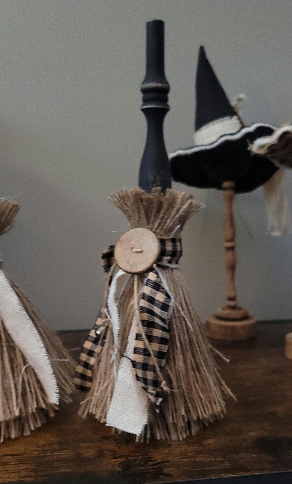 Spooky Chic Witches Broom | Witch Broom on Stand | Homespun Fabric ...