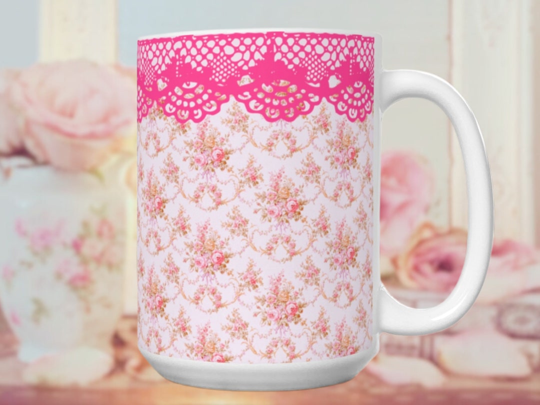 Pink Roses Shabby Chic Mug: French Farmhouse Floral Coffee Mug - Etsy