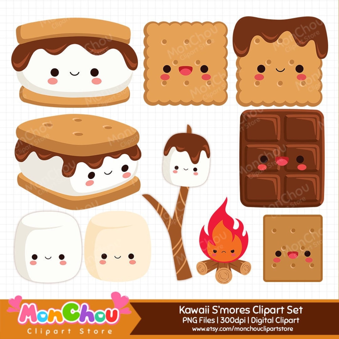 Kawaii S'mores Clipart - Cute Smore Clip Art Set - Instant Download ...