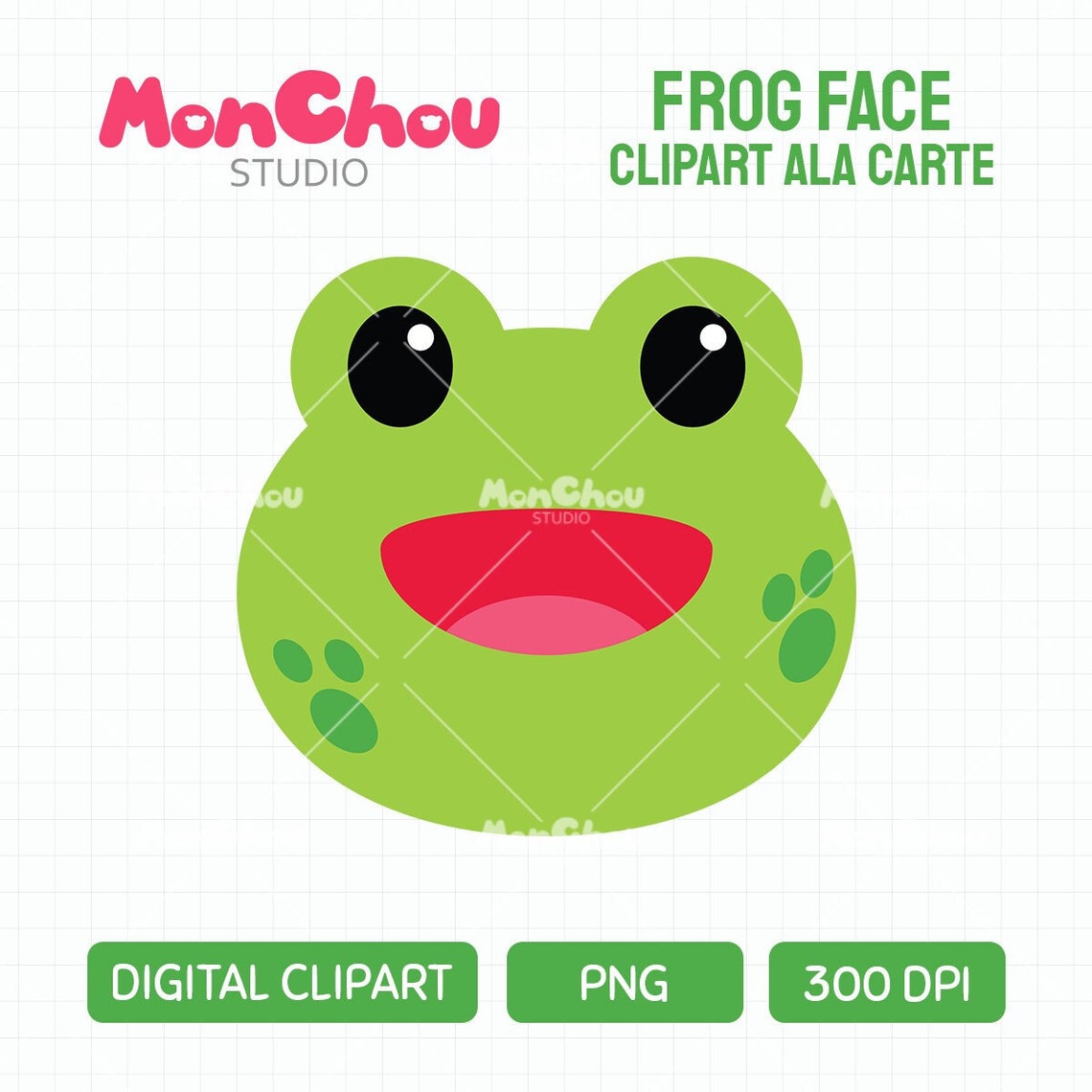 Frog Face Clipart Cute Frog Clipart Solo Ala Carte Clip Art - Etsy