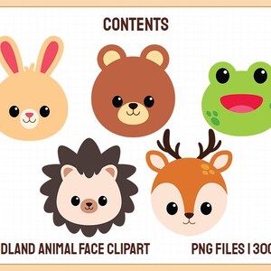 Woodland Animal Face Clipart - Cute Woodland Animal Heads Graphics ...