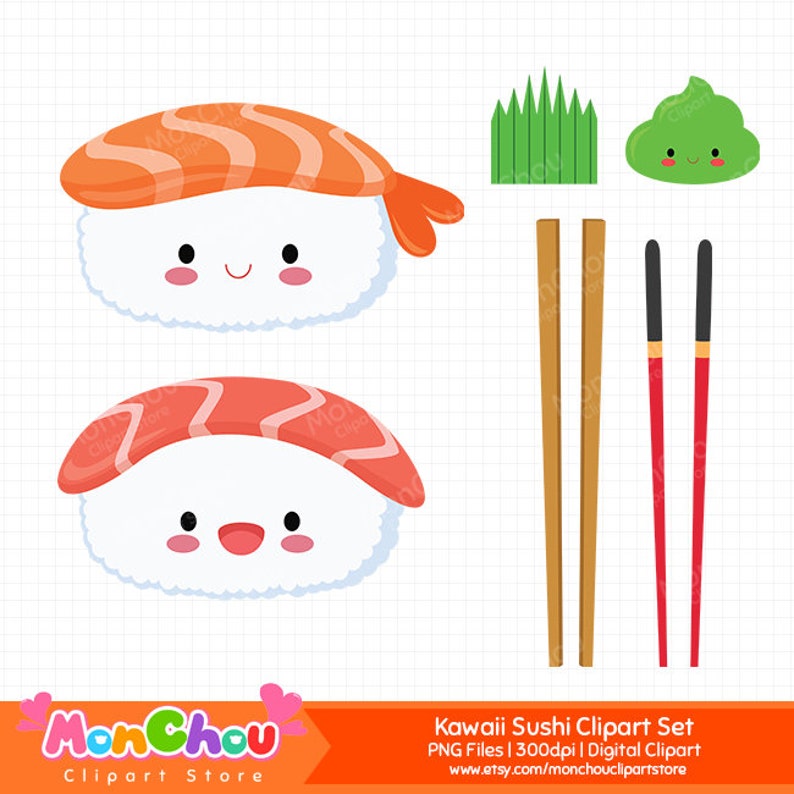 Kawaii Sushi Clipart Cute Sushi Clipart Set Instant | Etsy