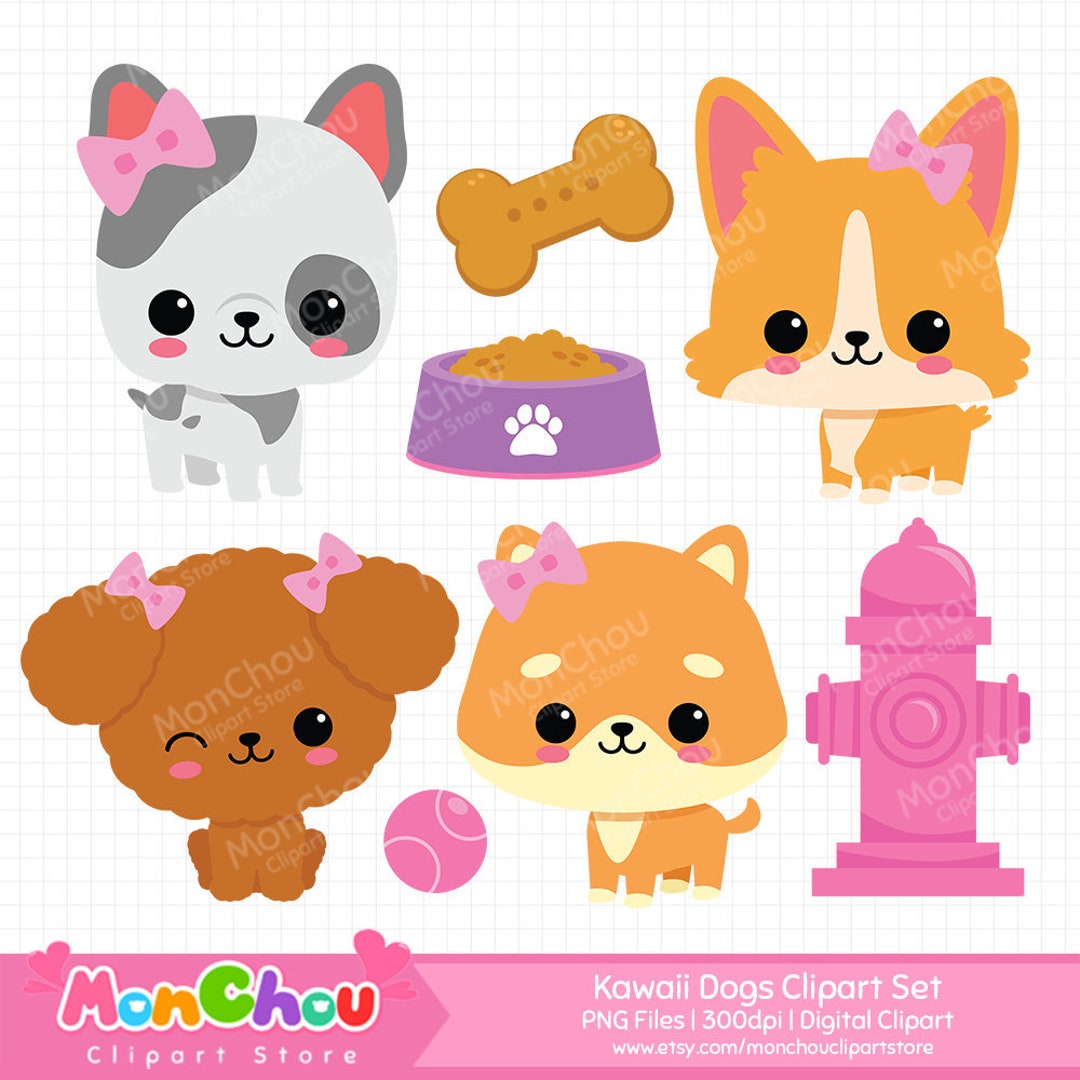 Kawaii Dogs Clipart Cute Doggies Clipart Set Instant Download ...