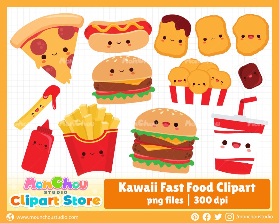 Fast Food Clipart Set - Kawaii Fast Food Printable Clip Art for ...