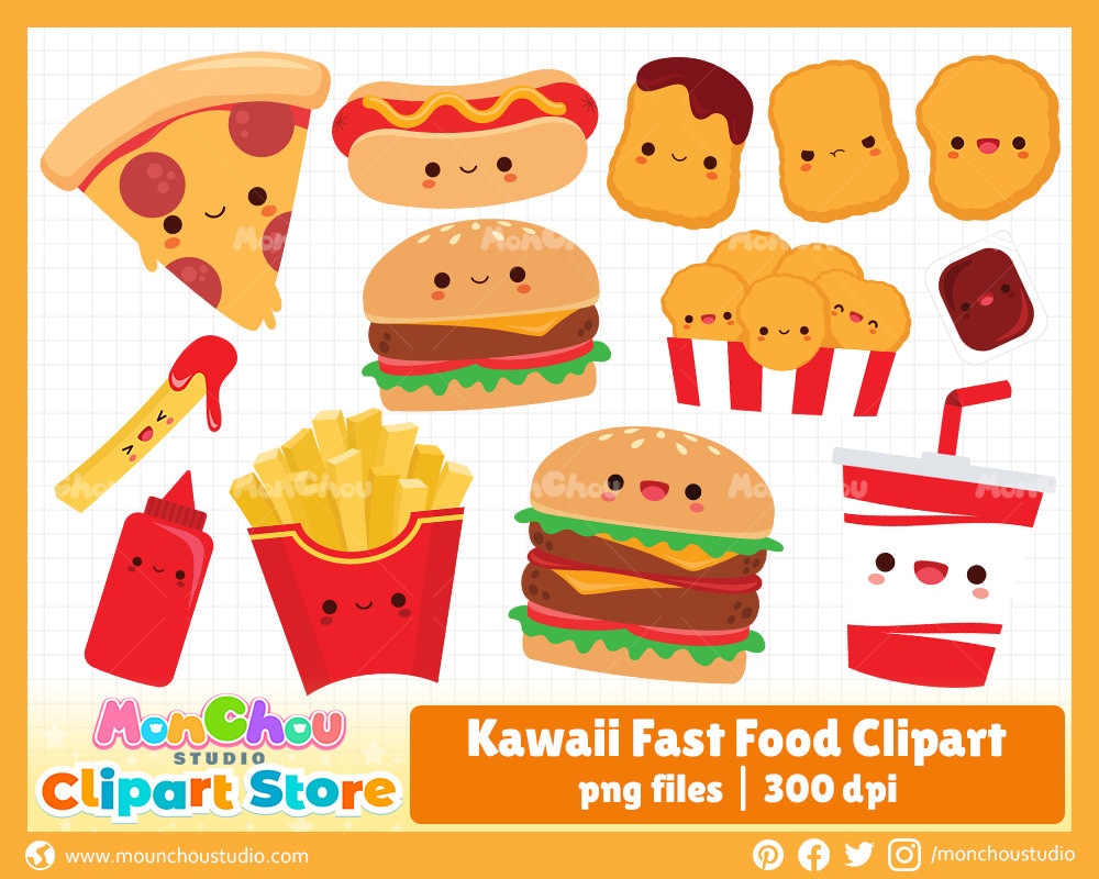 SALE 50% OFF Fast Food Clipart Set Kawaii Fast Food Printable Clip Art ...