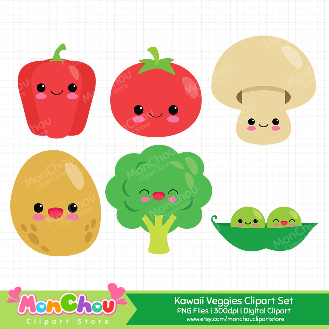 Cute Vegetables Clipart - Kawaii Veggies Clipart Set - Instant Download ...