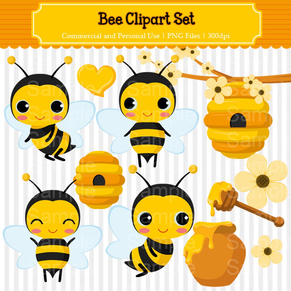 Bee Clipart for Commercial and Personal Use Cliparts - Etsy