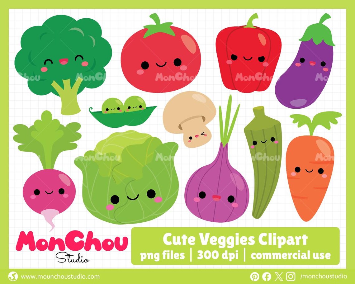 Cute Veggies Clipart Set - Kawaii Vegetable Printable Clip Art for ...