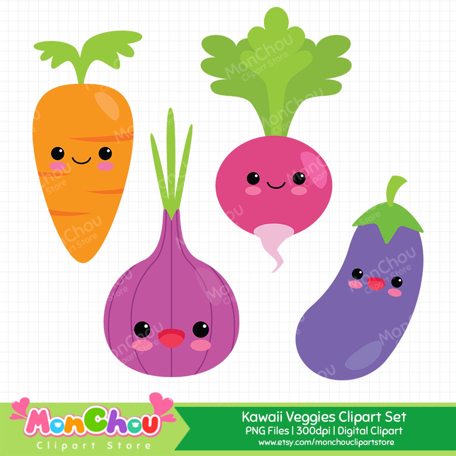 Cute Vegetables Clipart - Kawaii Veggies Clipart Set - Instant Download ...