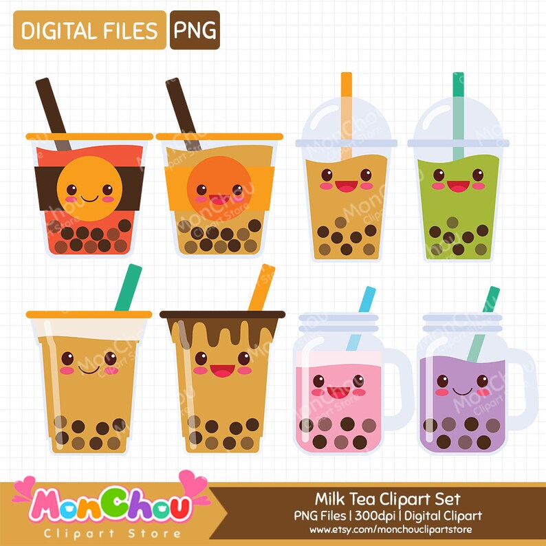 SALE 50% OFF Milk Tea Clipart Kawaii Boba Milk Tea Clipart Set Instant ...