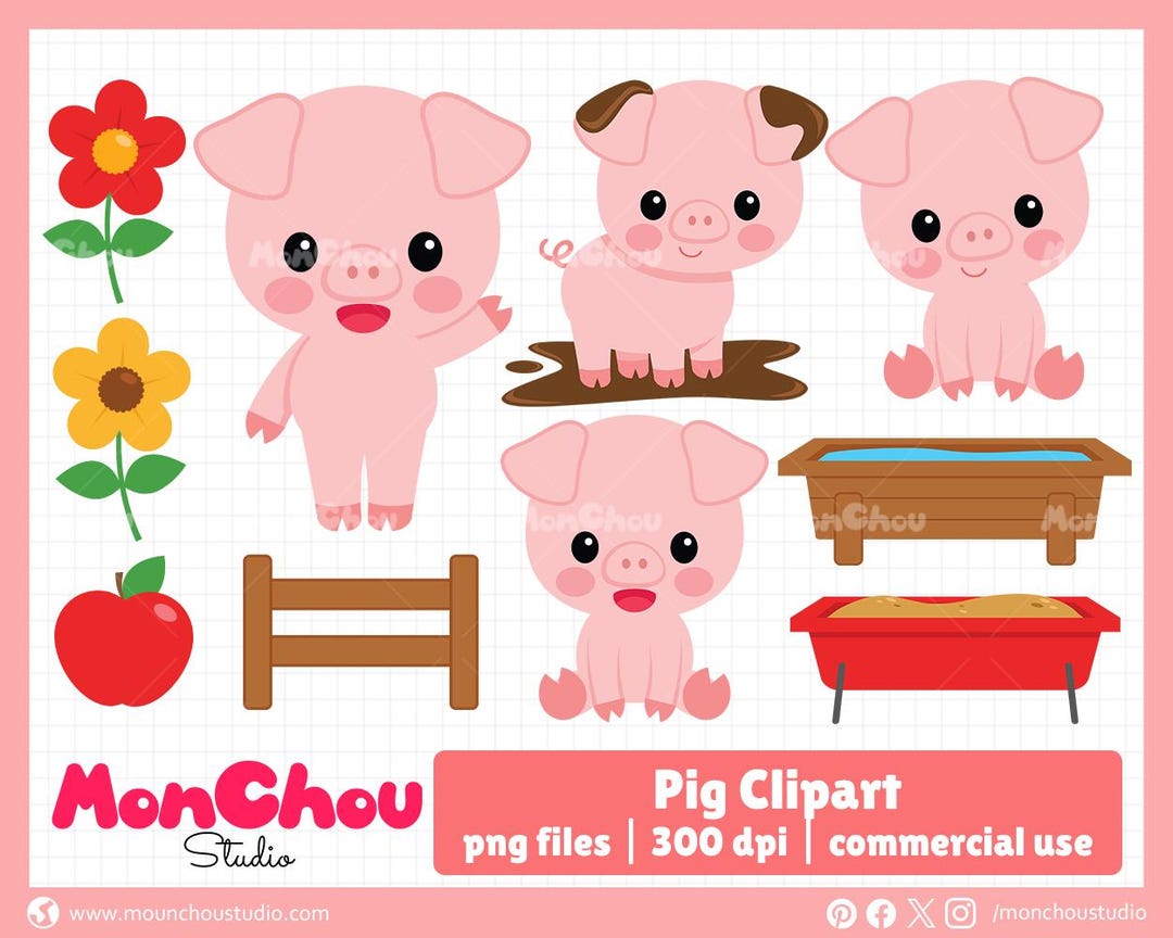 Pig Clipart Set - Cute Pig Printable Clip Art for Commercial and ...