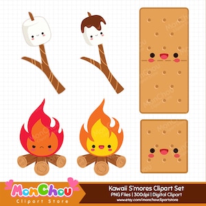 SALE 50% OFF Kawaii S'mores Clipart Cute Smore Clip Art Set Instant ...