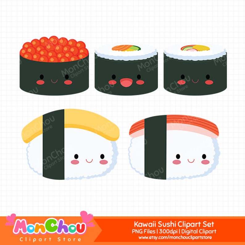 Kawaii Sushi Clipart Cute Sushi Clipart Set Instant | Etsy