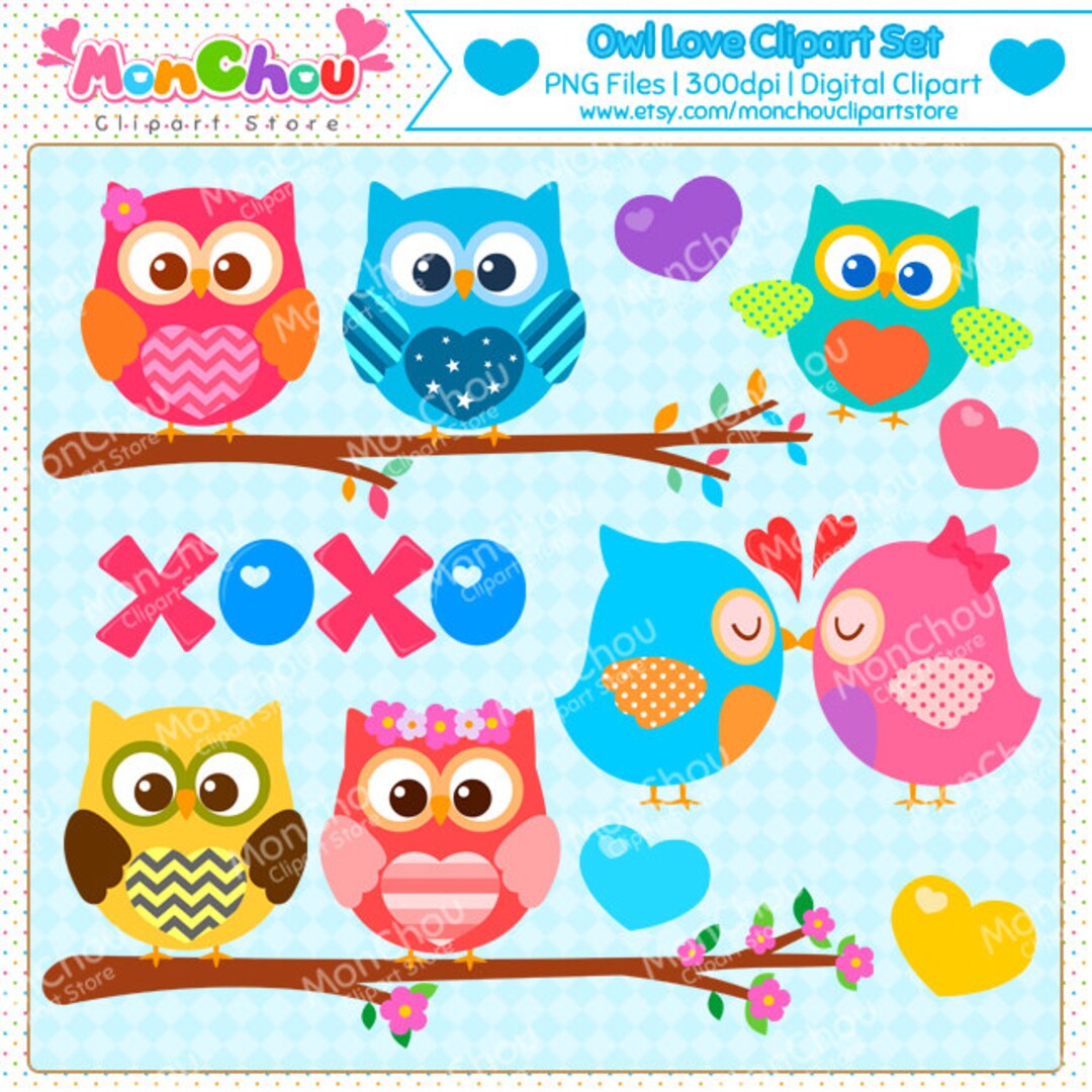 SALE 50% OFF Colorful Owl Clipart Owl Love Clipart for Commercial and ...