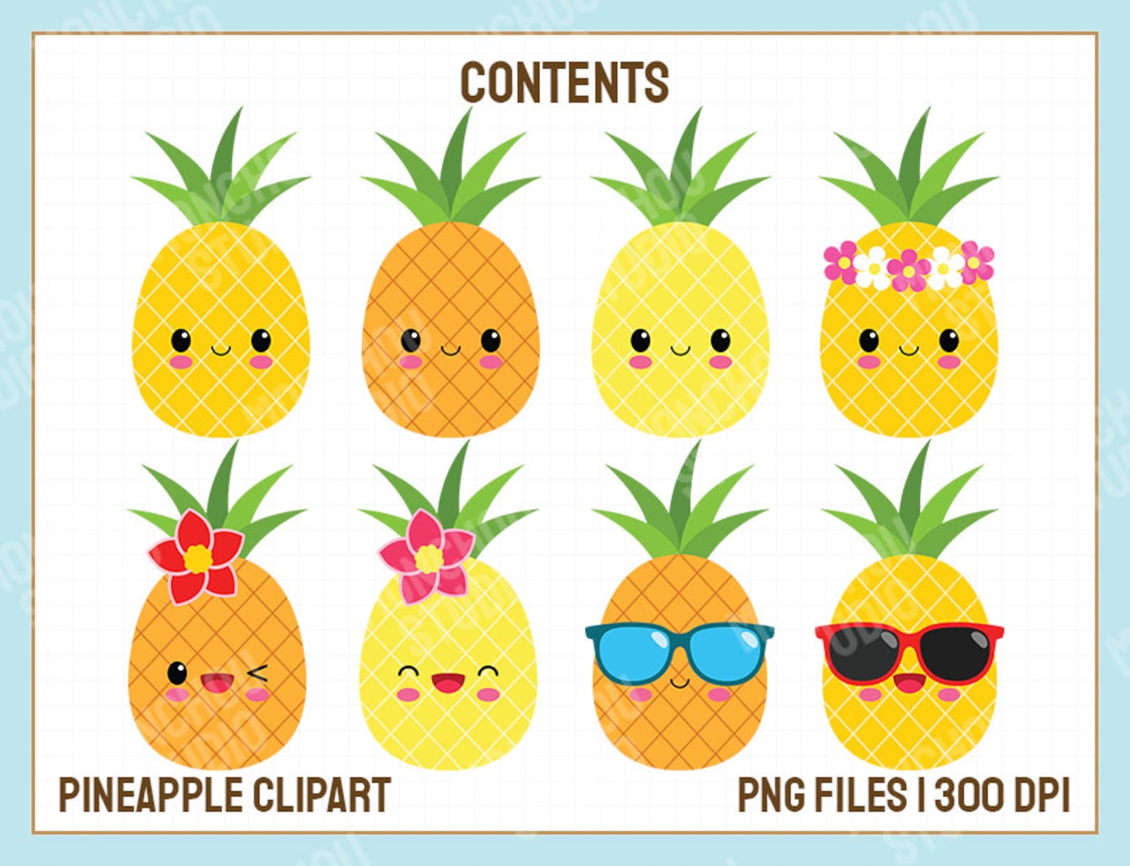 Kawaii Pineapple Clipart - Commercial and Personal Use Cliparts - Etsy
