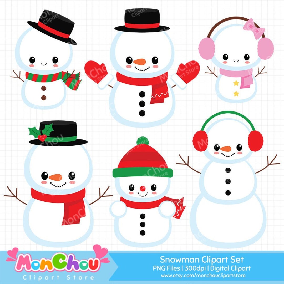 Snowman Clipart - Cute Snowman Clipart Set - Instant Download ...
