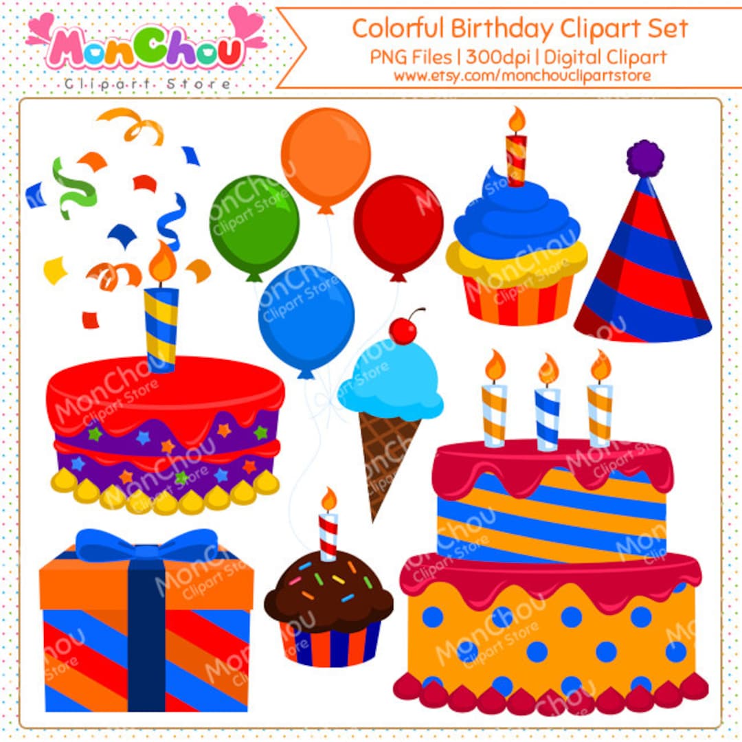 Colorful Birthday Clipart for Commercial and Personal Use Cliparts - Etsy