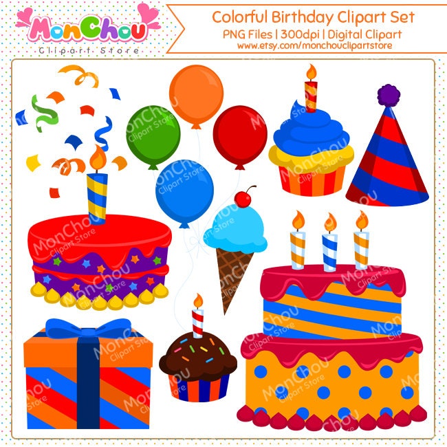 Colorful Birthday Clipart for Commercial and Personal Use - Etsy