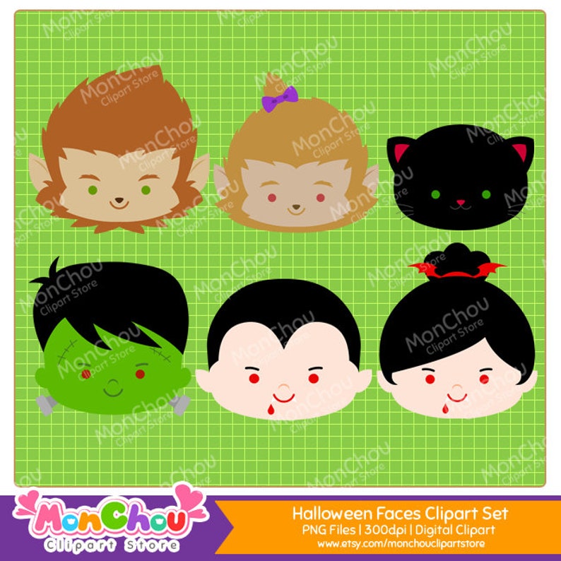 50% OFF SALE Halloween Faces Clipart Cute Halloween Faces - Etsy