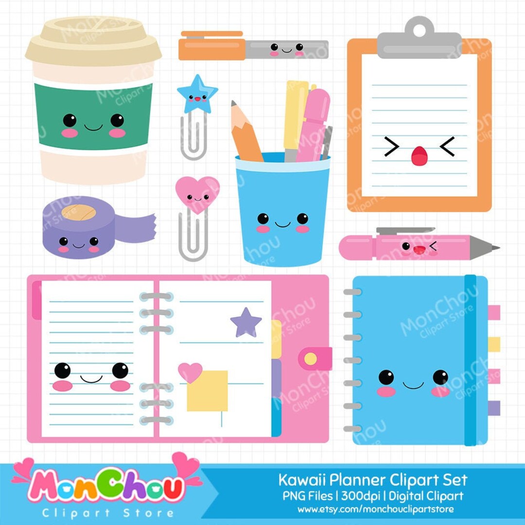 SALE 50% OFF Kawaii Planner Clipart Cute Planner and Stationery Digital ...