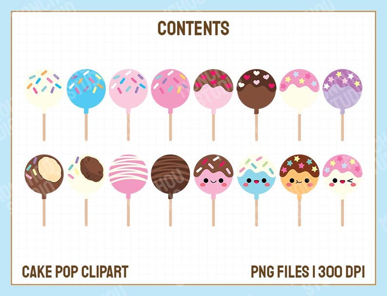 Cake Pop Clipart - Cute Cake Pops Clip Art Set Commercial and Personal ...