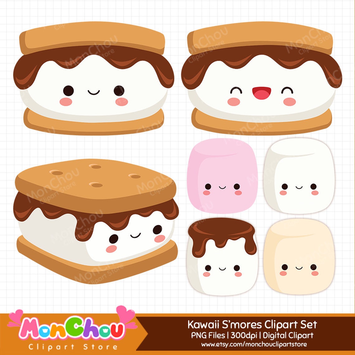 Kawaii S'mores Clipart Cute Smore Clip Art Set Instant - Etsy