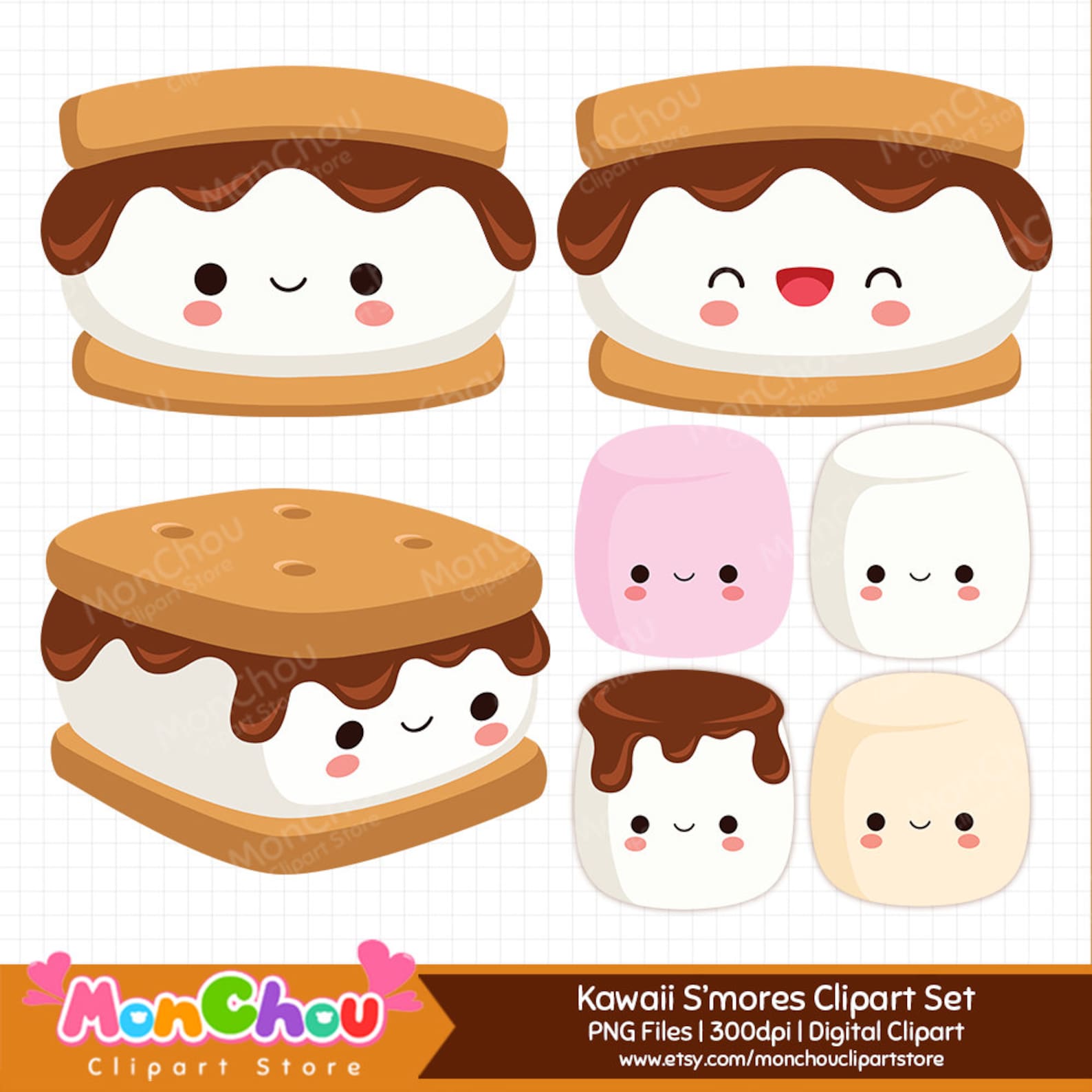 Kawaii S'mores Clipart Cute Smore Clip Art Set Instant - Etsy