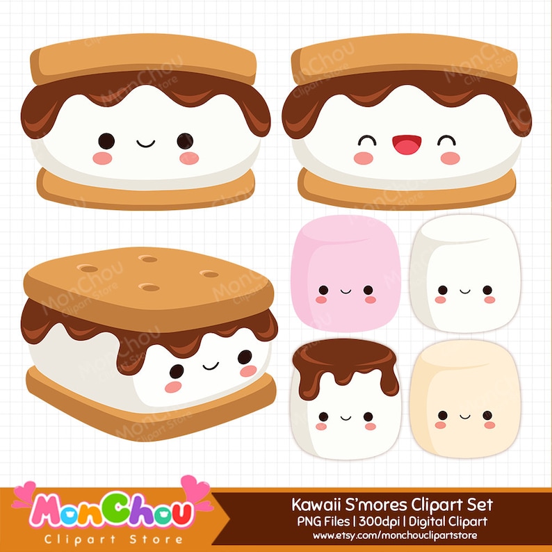 Kawaii S'mores Clipart - Cute Smore Clip Art Set - Instant Download ...